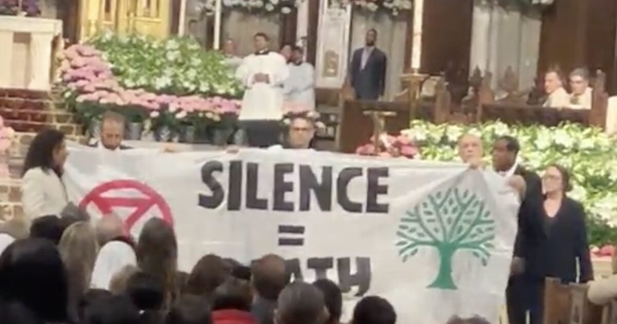 Protesters disrupt Easter Vigil at St. Patrick's Cathedral to call for ...
